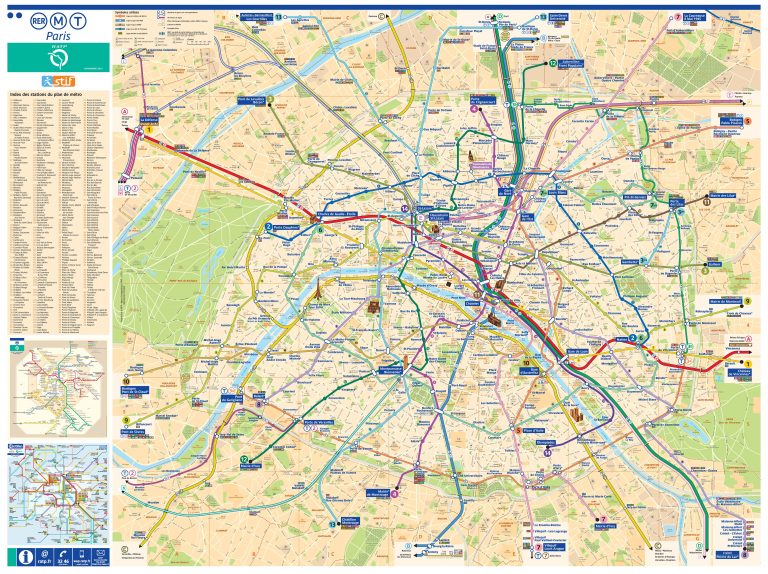 แจกฟรี แผนที่เที่ยวปารีส รถไฟใต้ดิน Metro รถไฟ RER มีชื่อถนน และโซน ...